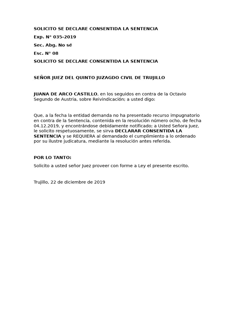 Solicito Se Declare Consentida La Sentencia | PDF