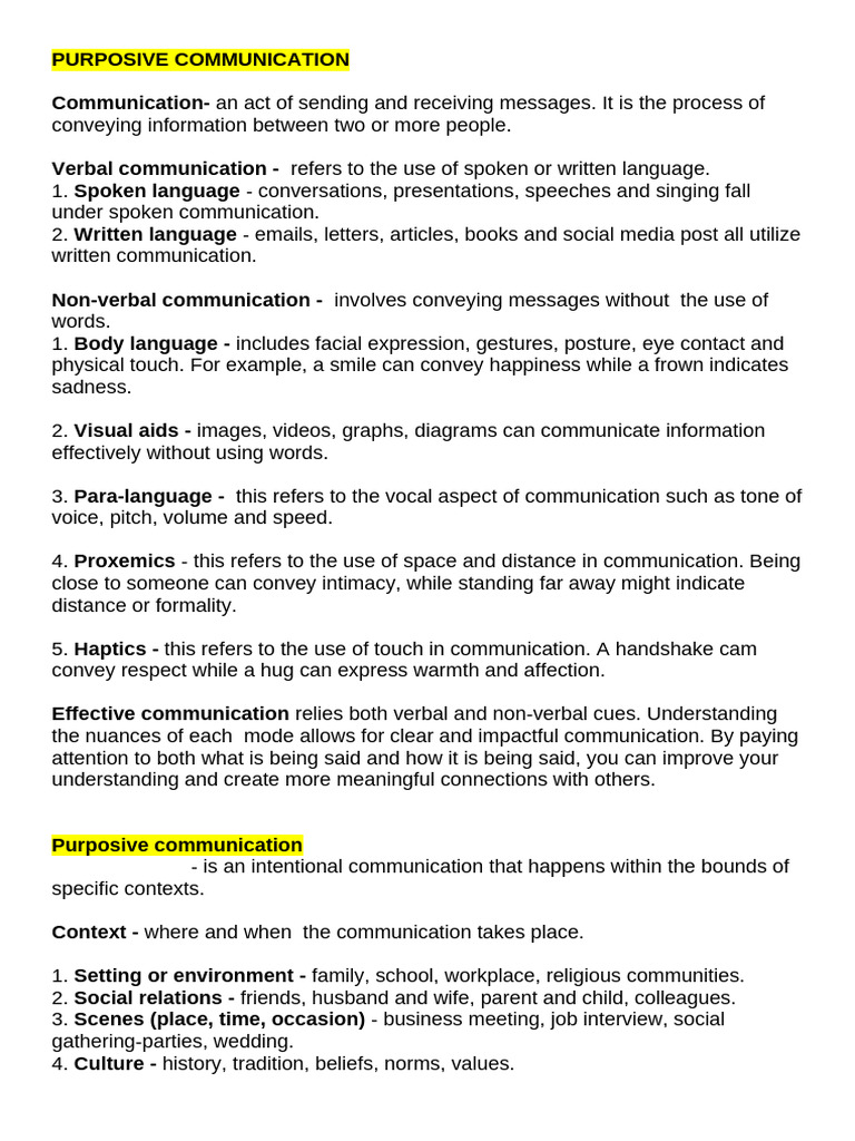 Purposive Communication Prelim | PDF | Semantics | Nonverbal Communication