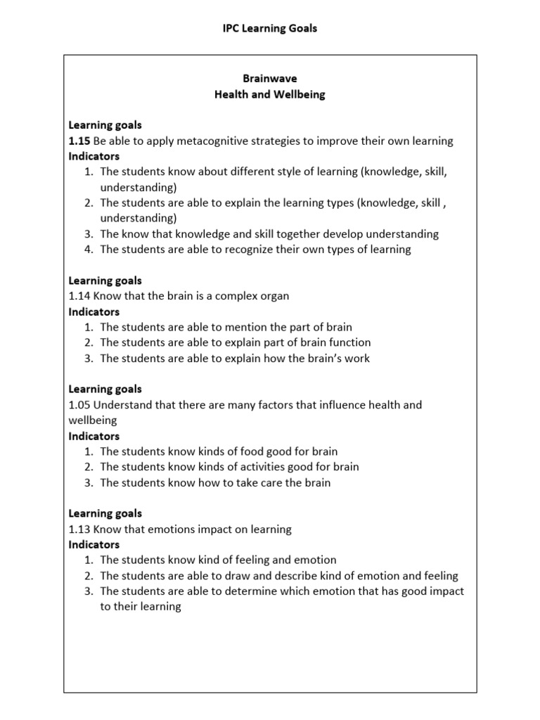 IPC Learning Goal - Brainwave | PDF