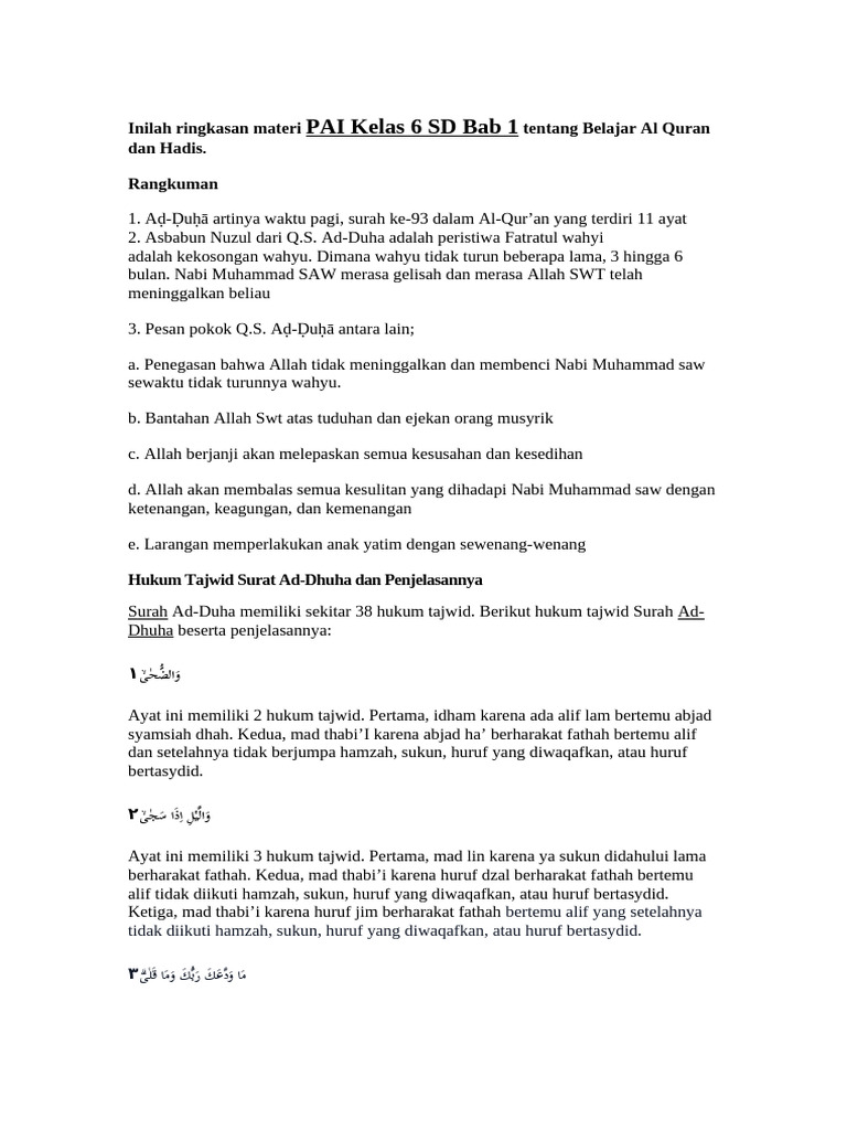 RINGKASAN MATERI BAB 1_ PAI Kelas 6_2024 | PDF