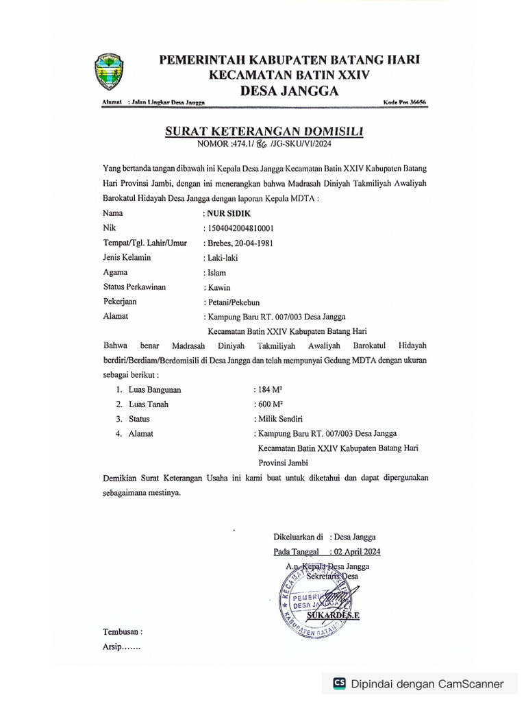 Surat Domisili DTA | PDF