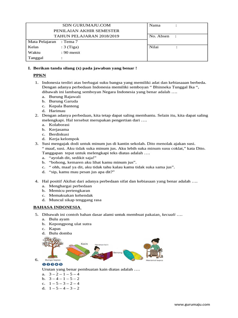 SOAL PAS KELAS 3 TEMA 7 | PDF