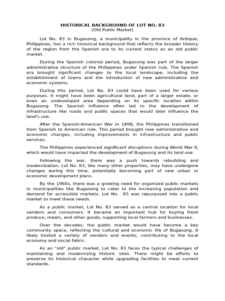 HISTORICAL BACKGROUND OF LOT NO. 83 B (Old Public Market) | PDF