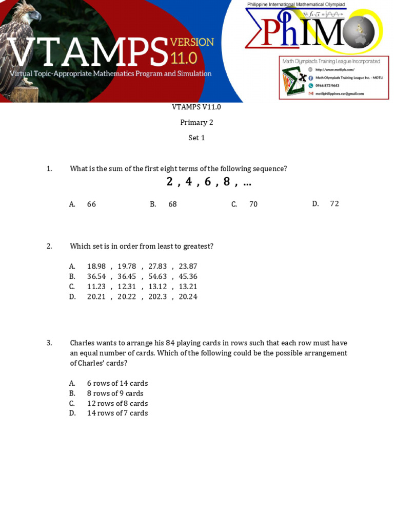 VTAMPS 11.0 Primary 2 Set 1 | PDF