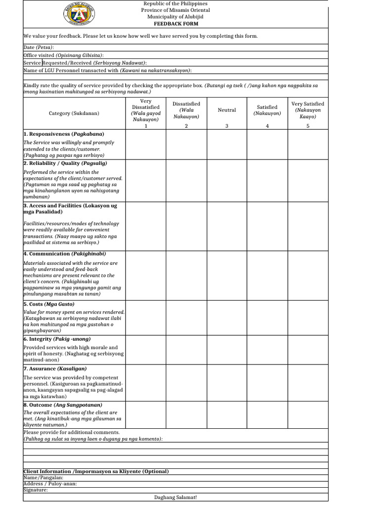 Updated Feedback Form | PDF