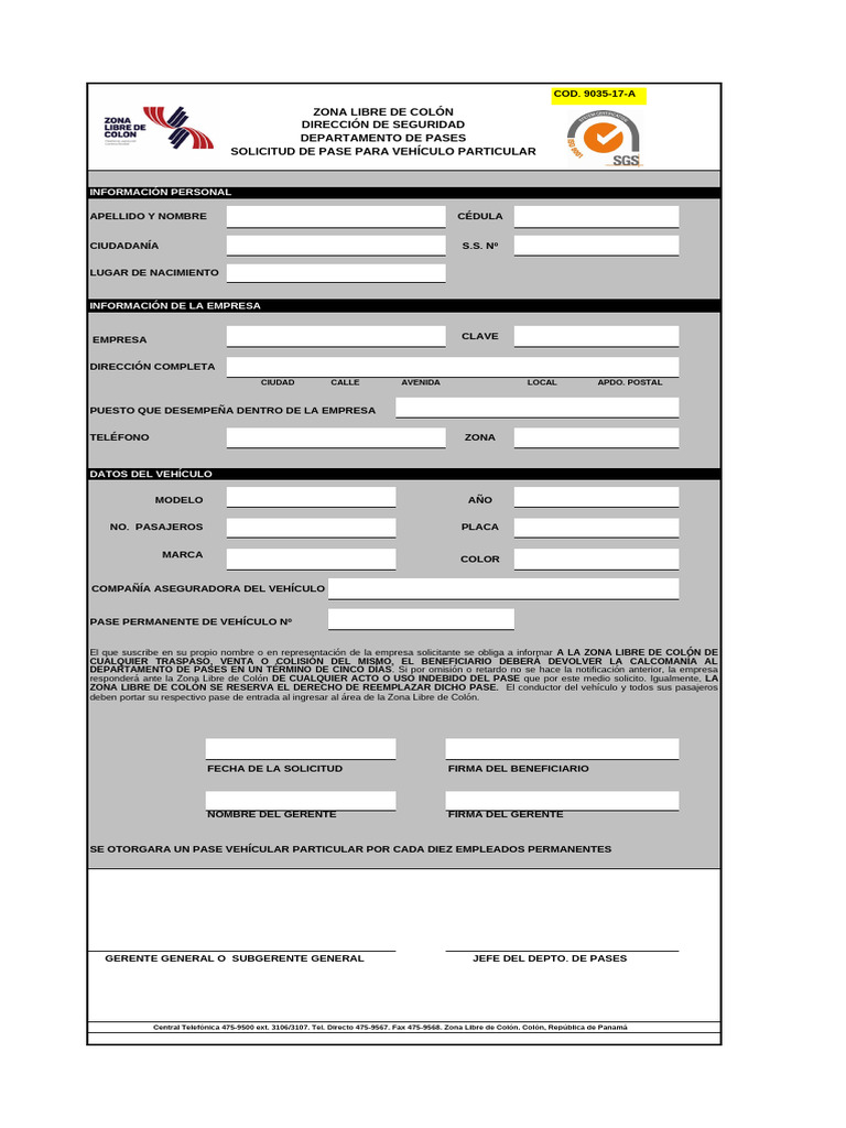Formulario Pase Particular | PDF