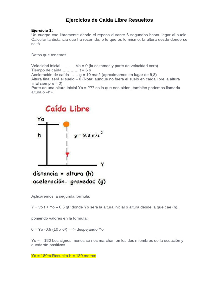 Ejercicios de Caída Libre | PDF