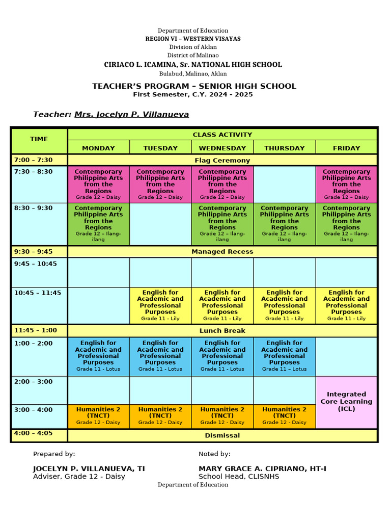 Teachers Program of SHS 2024 2025 First Semester 2 | PDF