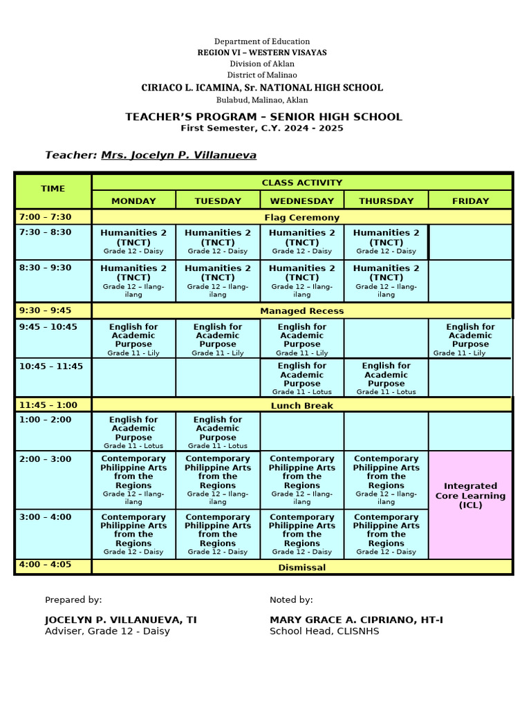 Teachers Program of SHS 2024 2025 First Semester 1 | PDF