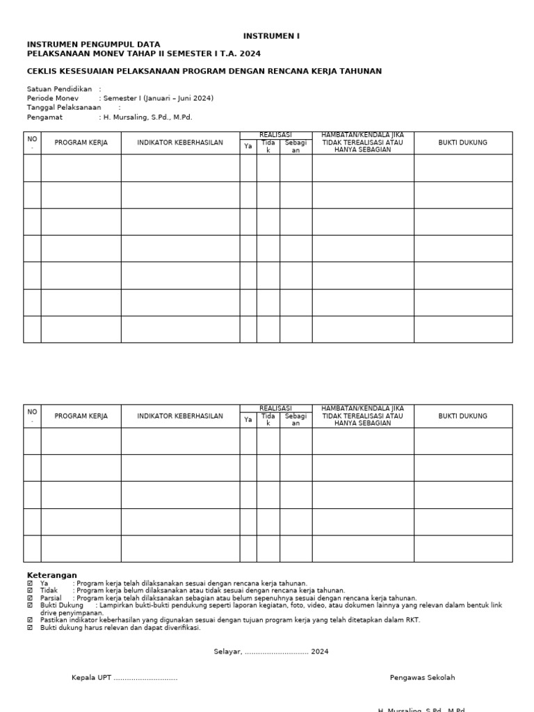 Lembar Monitoring Dan Evaluasi Tahap Ii | PDF