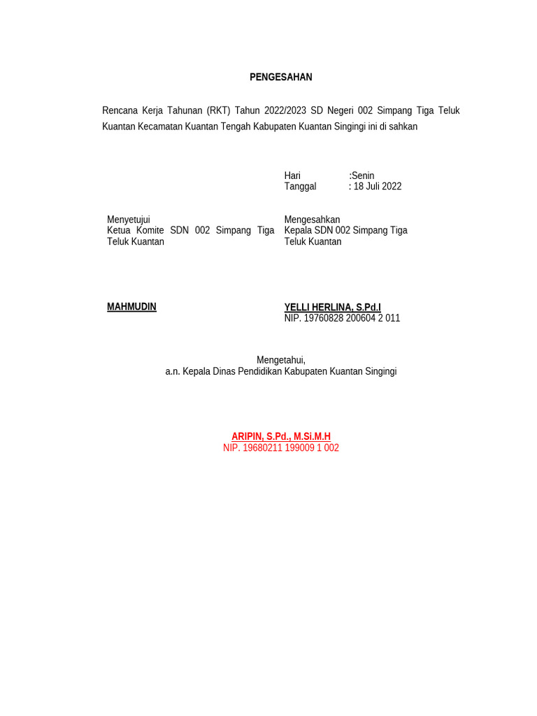 2. Rkt - Lembar Pengesahan | PDF