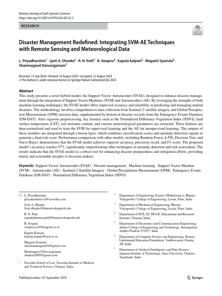 Disaster Management Redefined: Integrating SVM AE Techniques With Remote Sensing and ...
