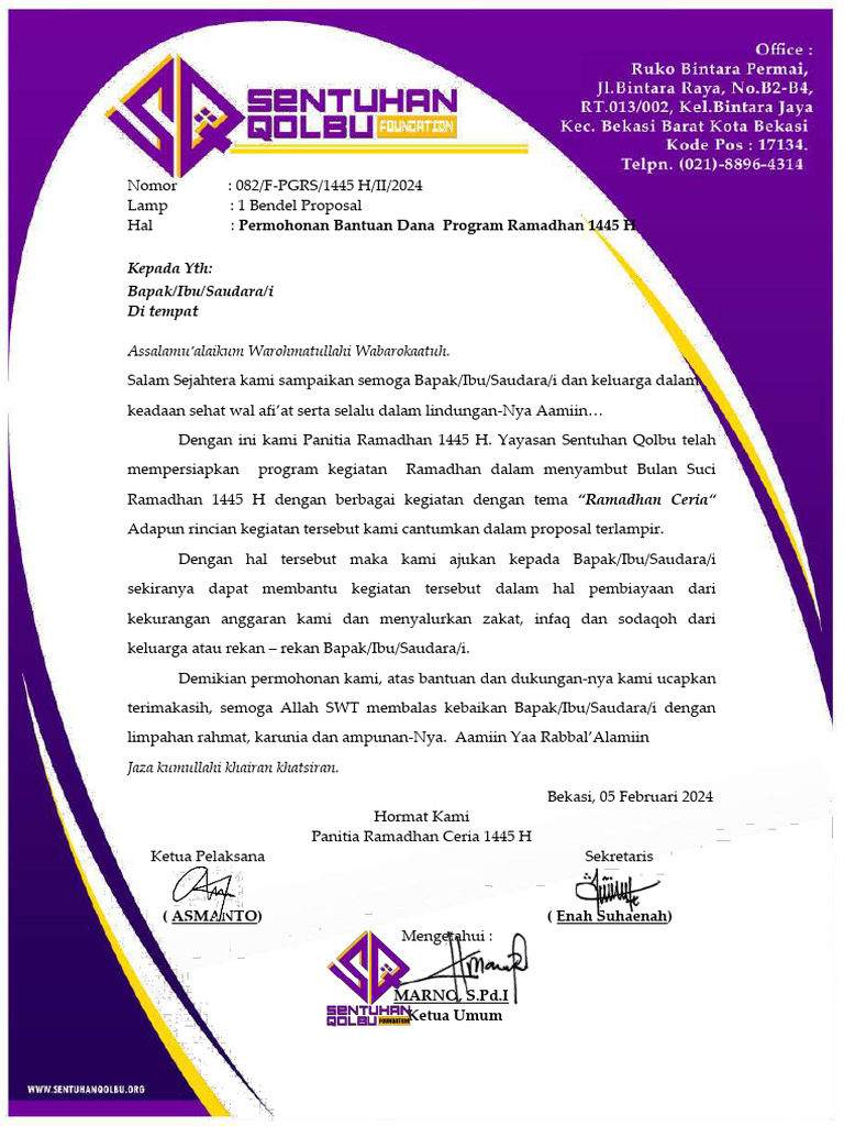Proposal Pengajuan Bantuan Dana Program Ramadhan Ceria 1445 H-2 | PDF ...
