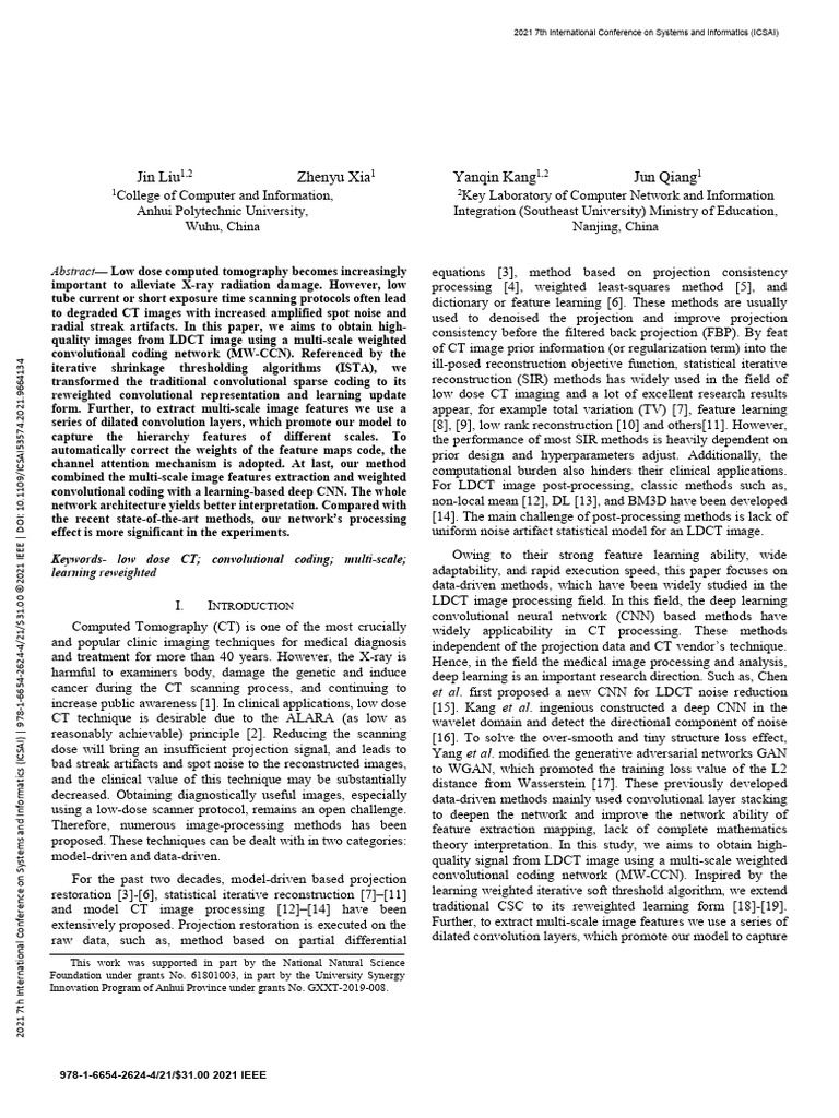 Low Dose CT Noise Artifact Reduction Based On Multi-Scale Weighted Convolutional Coding Network ...