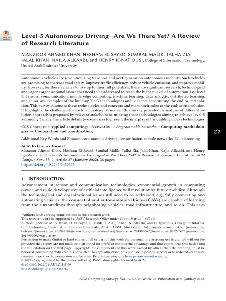Survey Level 5 Autonomous Driving Are We There Yet A Review Of Research Literature Pdf
