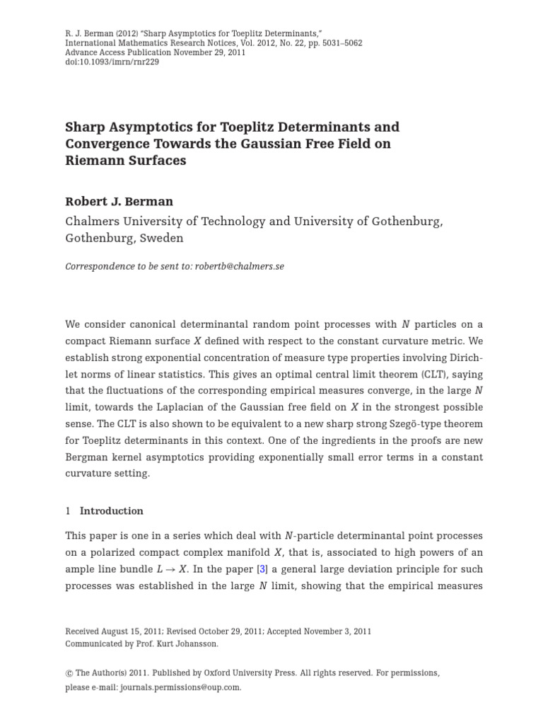 Sharp Asymptotics For Toeplitz Determinants | PDF