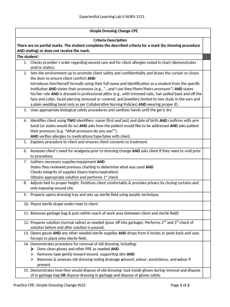 Practice Simple Dressing Change CPE-F23 (1) | PDF Practice Simple Dressing Change CPE-F23 (1) | PDF