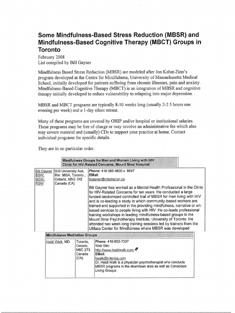 MBSR and MBCT Groups in Toronto | PDF