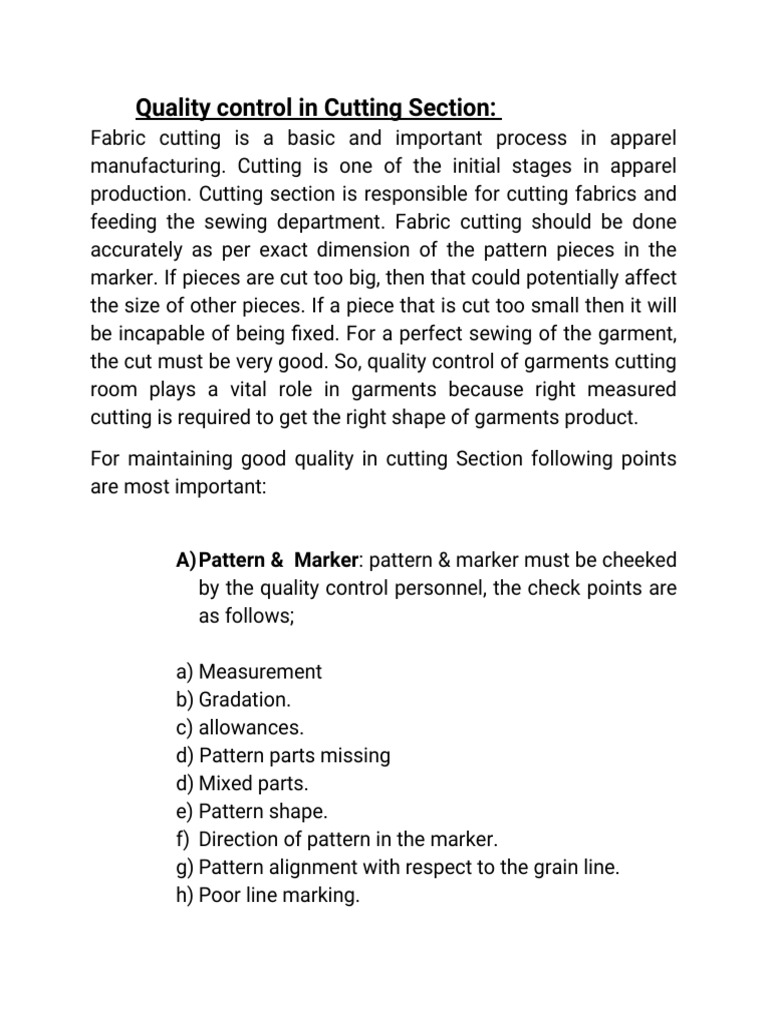 Lecture 7 - Quality Control in Cutting Section | PDF
