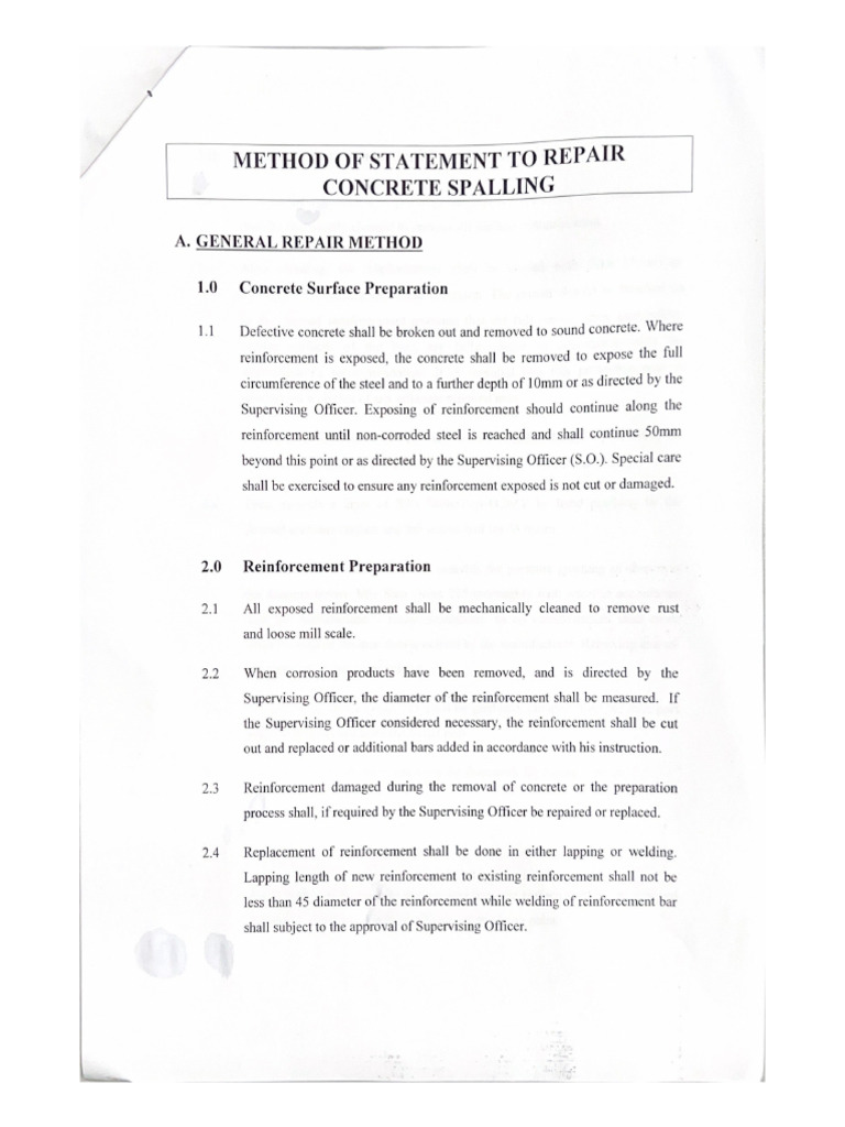METHOD OF STATEMENT TO REPAIR | PDF