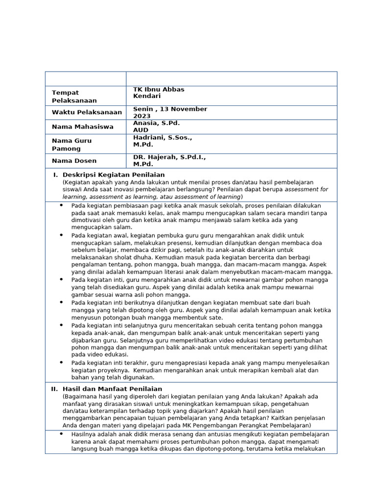 Laporan Hasil Analisis Penilaian Pembelajaran | PDF