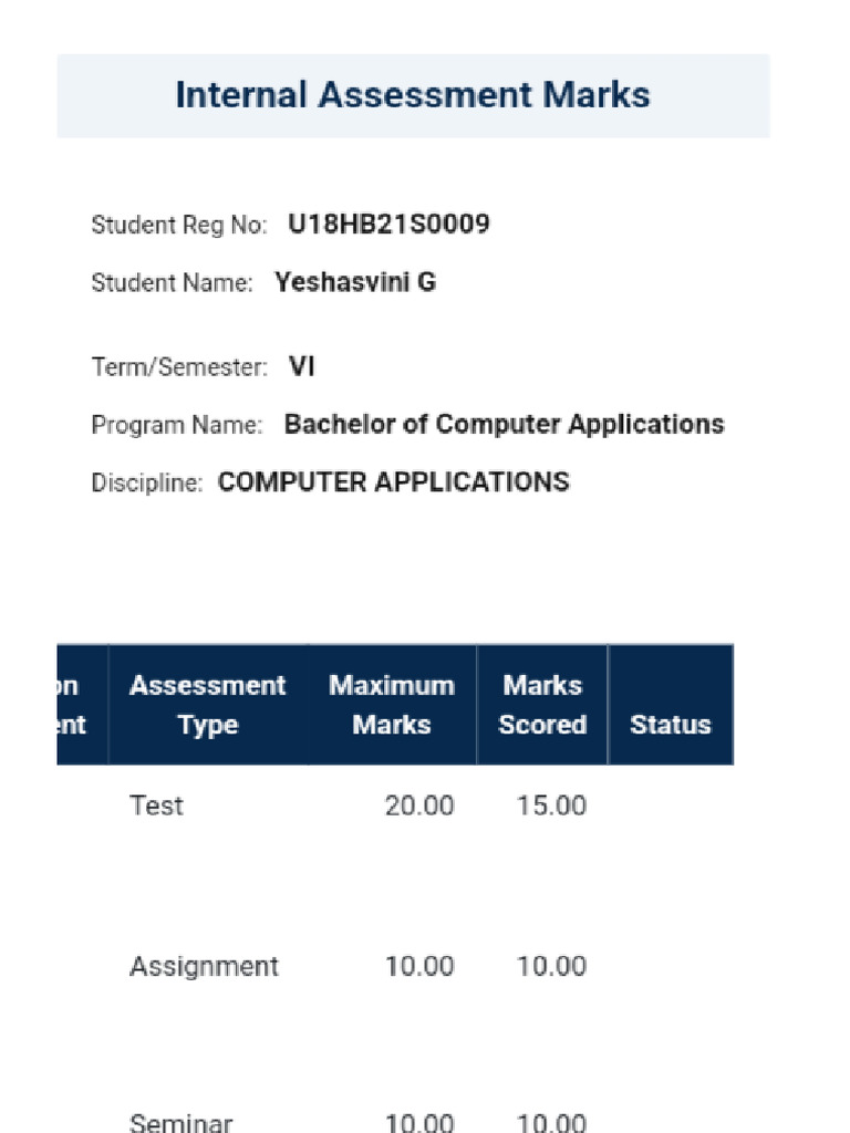 Student Internal Assessment Marks | PDF
