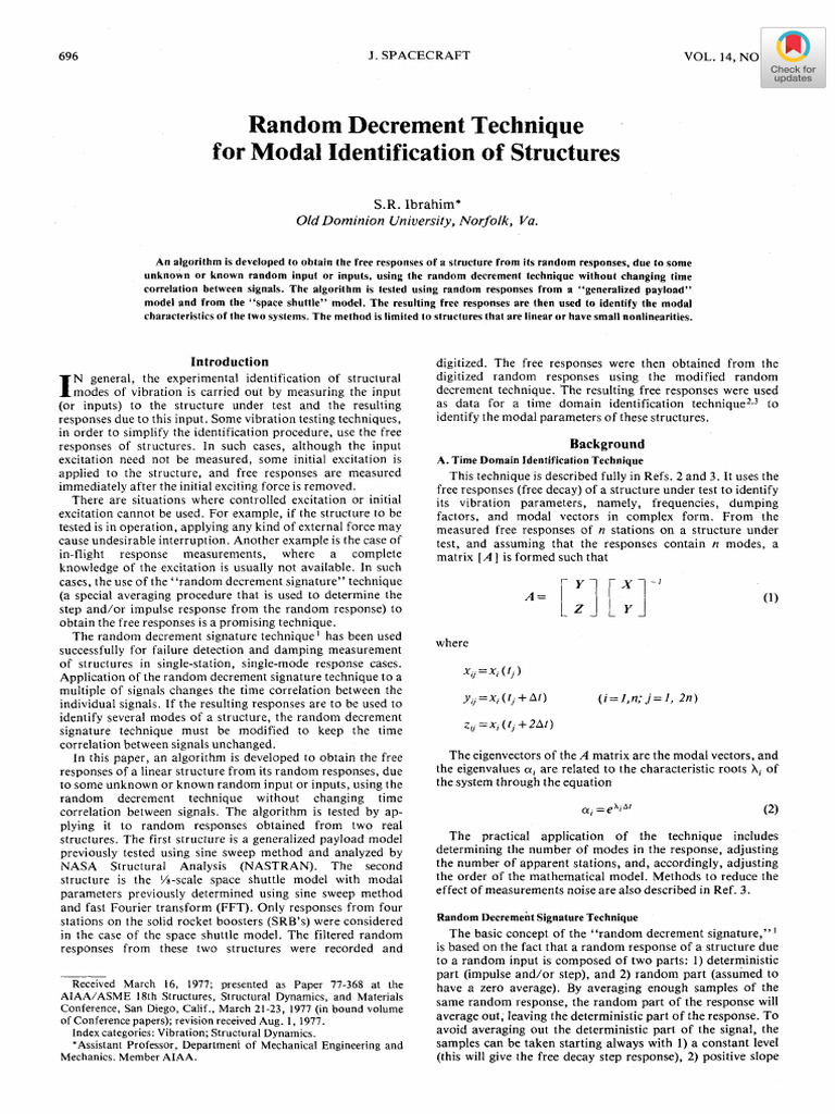 Ibrahim 2012 Random Decrement Technique For Modal Identification of Structures | PDF