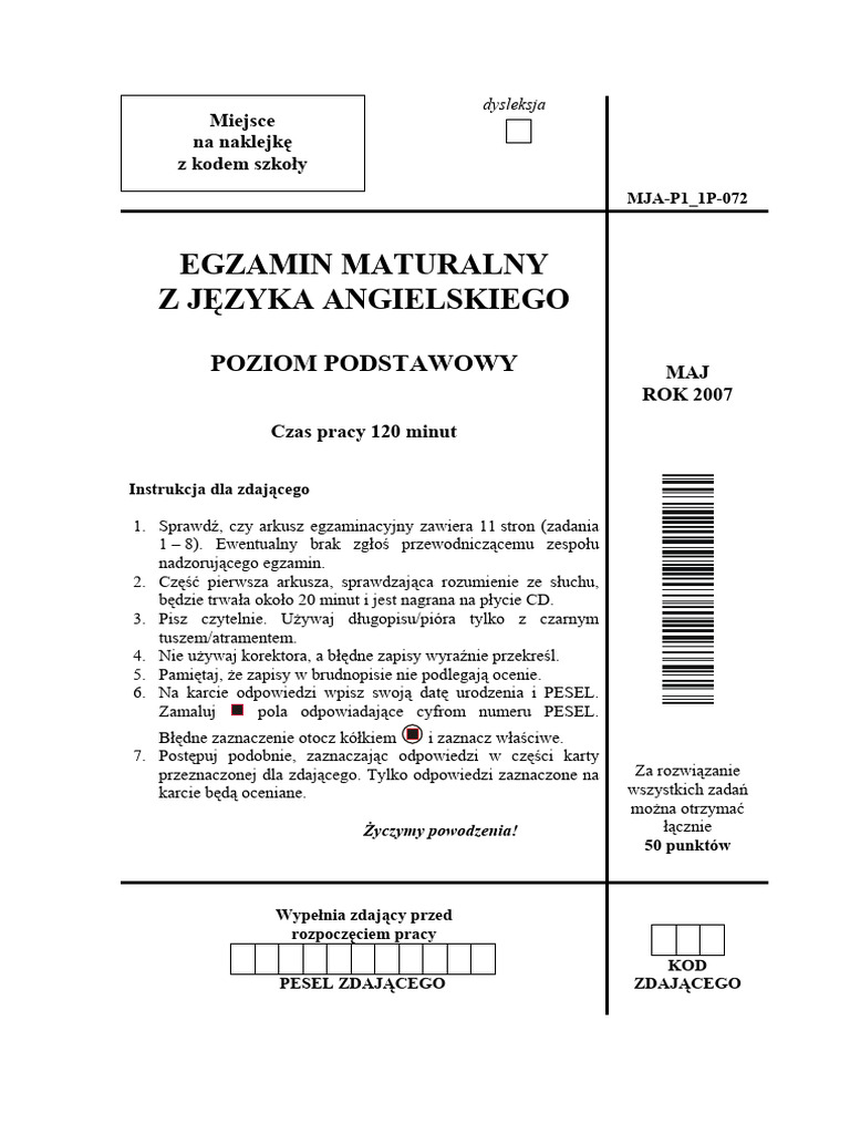 Arkusz Ang Stand PP A | PDF