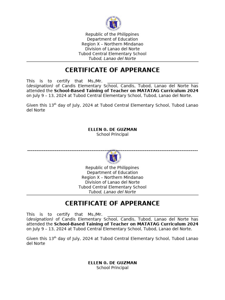 Certificate of Appearance Sample | PDF