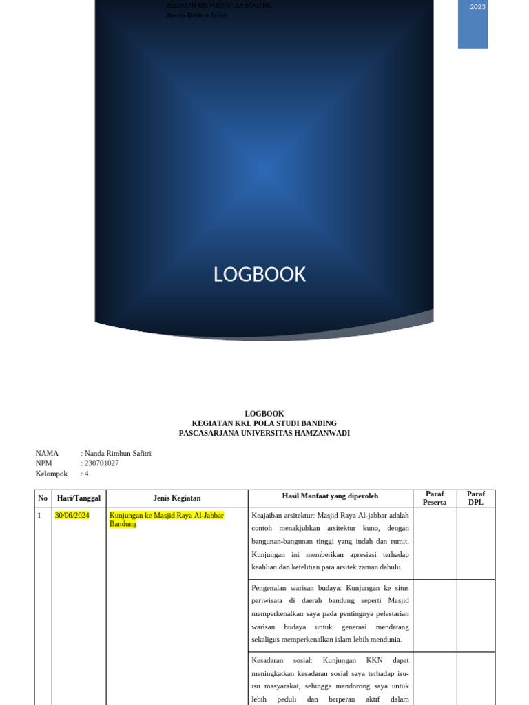 Logbook KKL | PDF