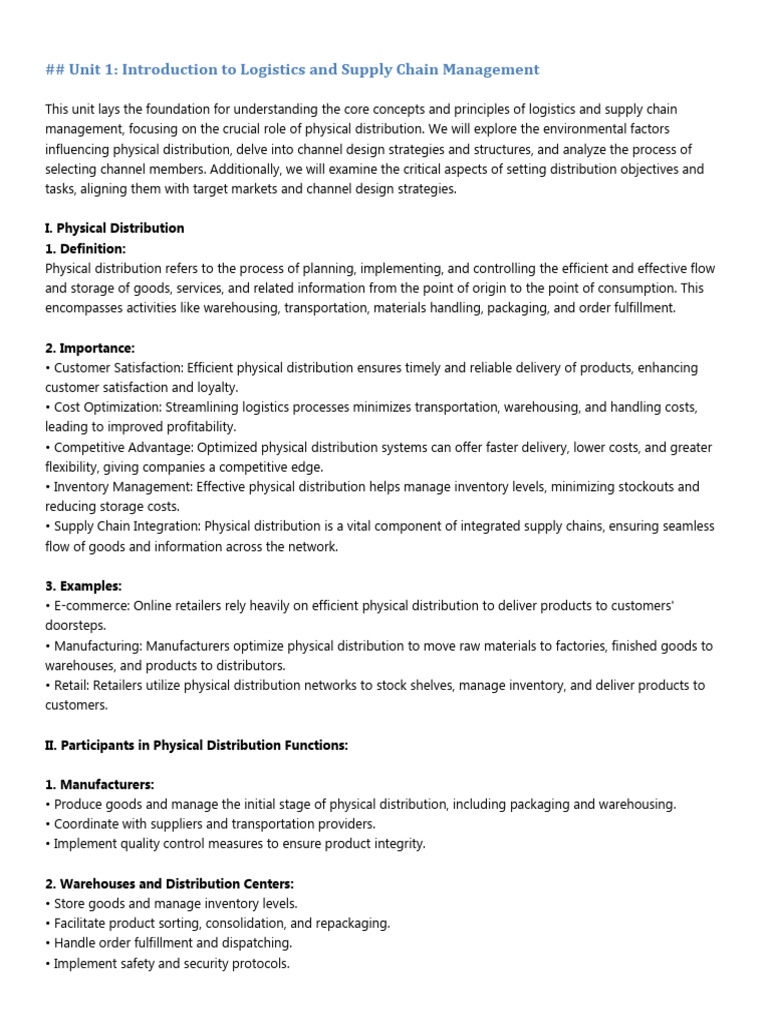 Logistics Notes | PDF | Supply Chain | Logistics