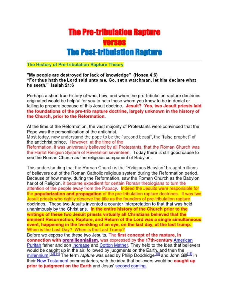 Rapture Pre Trib vs. Post Trib | PDF | Rapture | Dispensationalism