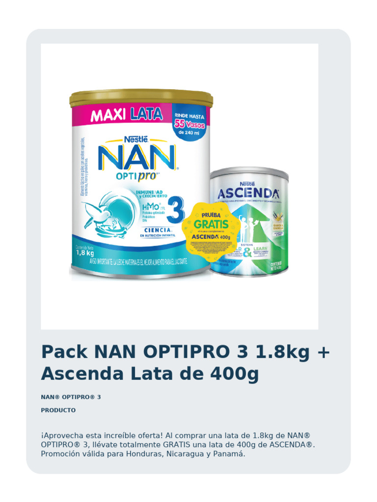 Pack NAN OPTIPRO 3 18kg Ascenda Lata de 400g | PDF