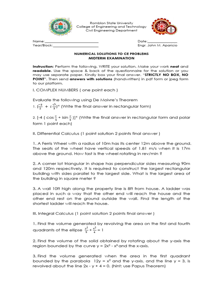 Midterm Exam Numerical | PDF