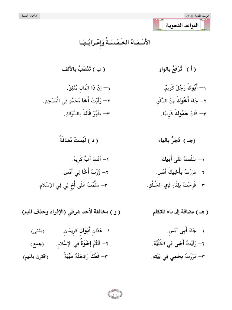 الأسماء الخمسة Pdf