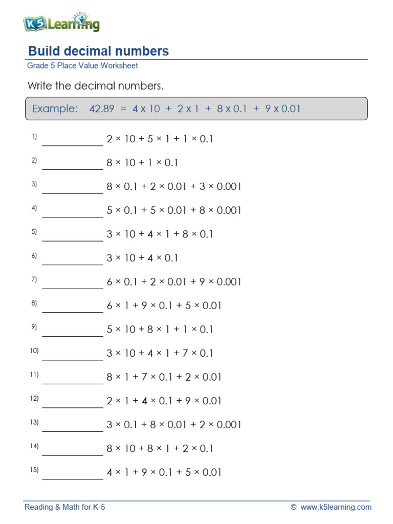 Build Decimal Numbers Worksheet3 | PDF