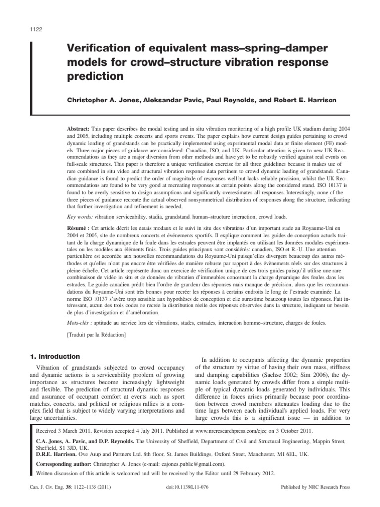 Verification of Equivalent Mass-Spring-Damper Models For Crowd-Structure Vibration Response ...