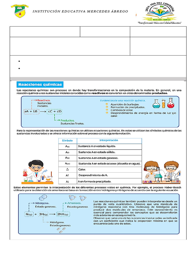 Guia #8 Unidad 4 Reacciones Quimicas 2024 | PDF | Negocios | Ciencia y matemáticas