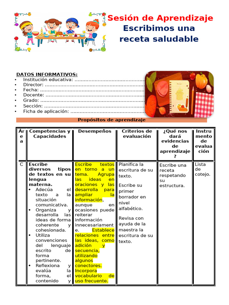 2° Sesión Día 1 Com Escribimos Una Receta Saludable Unidad 8 Semana 3 | PDF