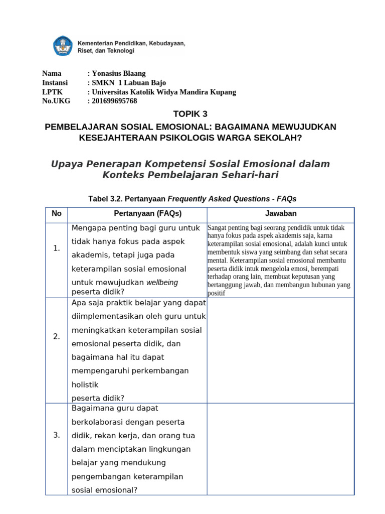PSE - Topik 3 - Tabel 3.2. Pertanyaan Frequently Asked Questions - FAQs | PDF