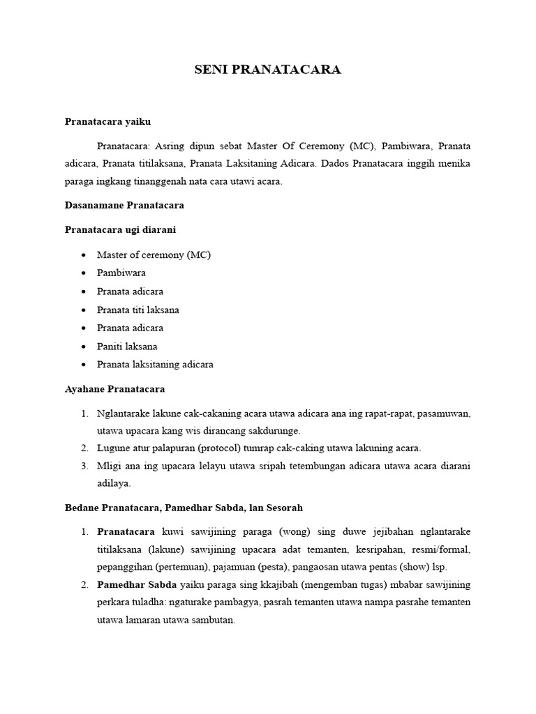 Pranatacara Lan Sesorah | PDF