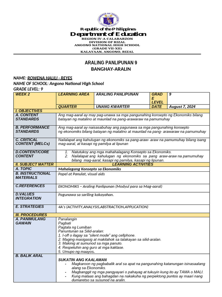 2023-2024-DLL-AP9-Quarter 1 - MELC 1 Part 3 | PDF