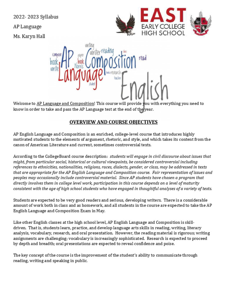 AP Lang Syllabus PDF - Hall | PDF