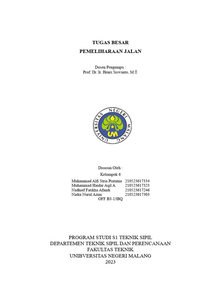 Tugas Besar Pemeliharaan Jalan Kelompok 6 | PDF