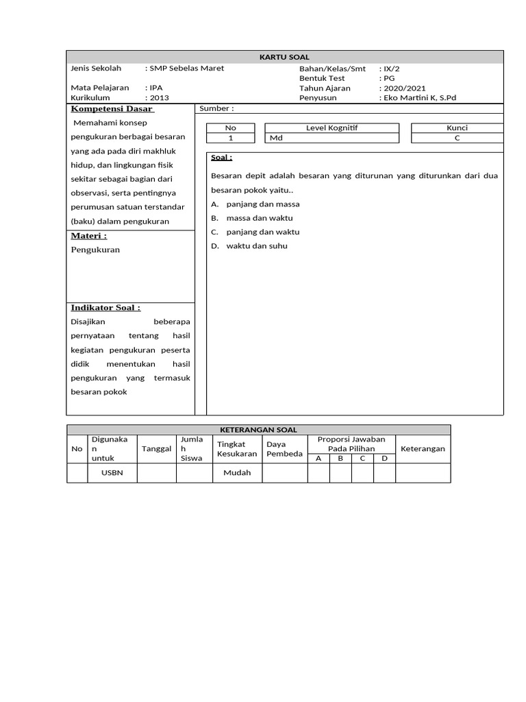 Kartu Soal Ipa 2021 | PDF