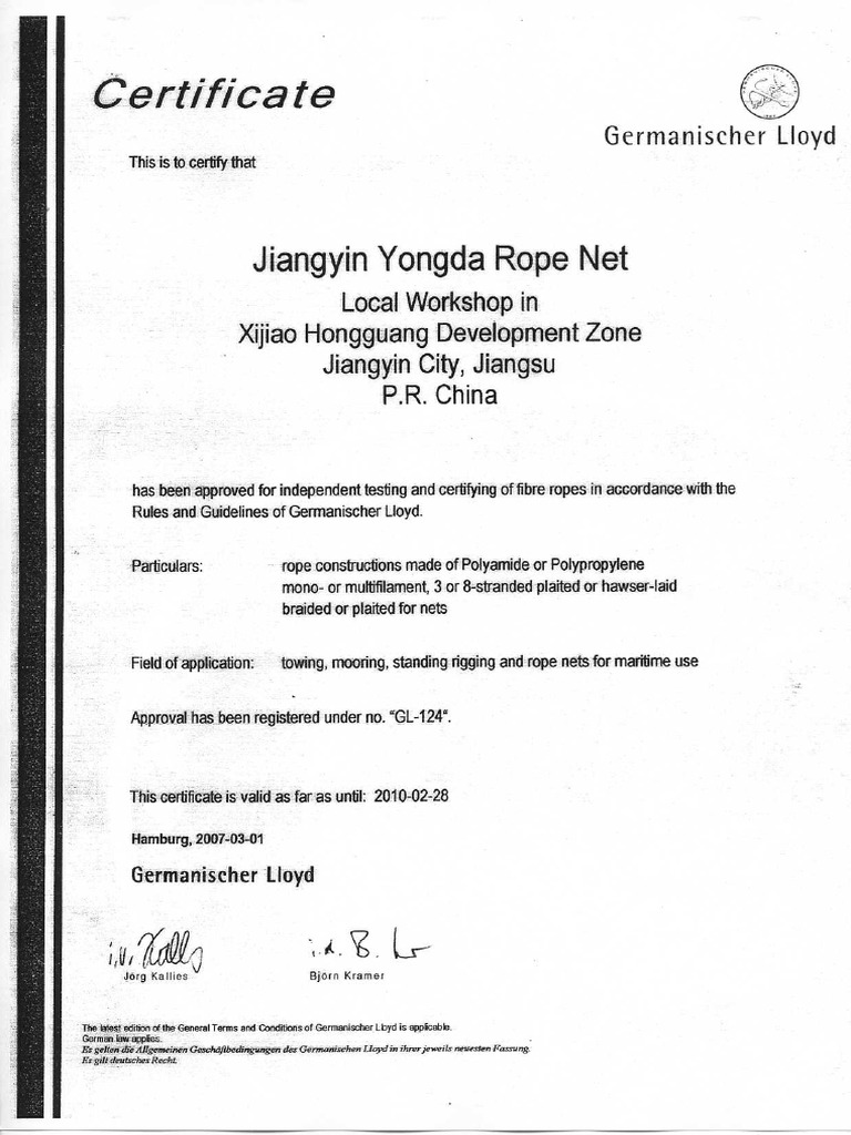 Cert For Mooring Rope | PDF