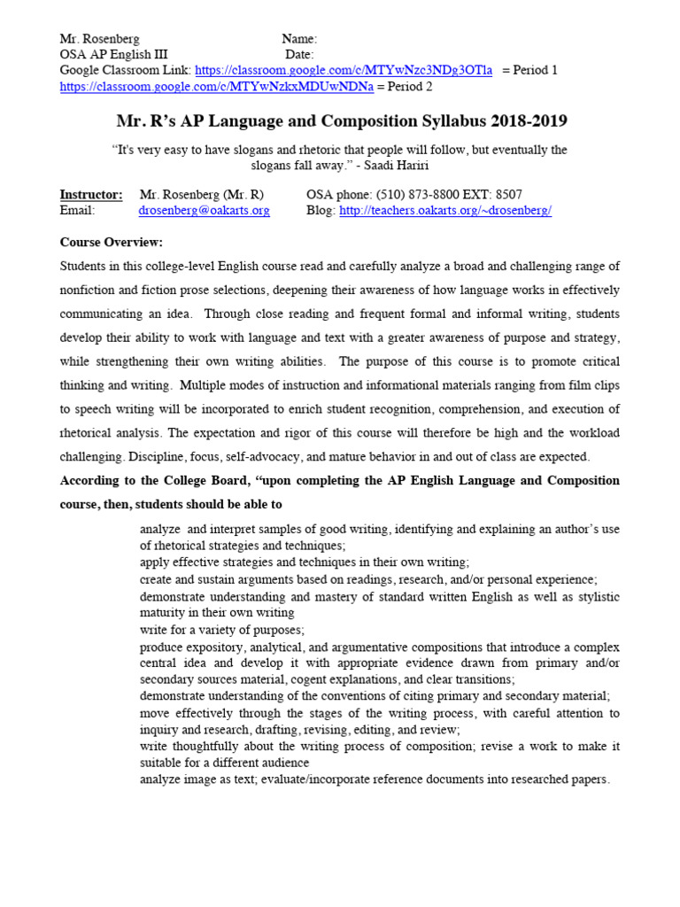 English AP Comp Rosenberg | PDF