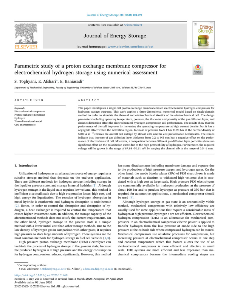Parametric study of a proton exchange membrane compressor for ...