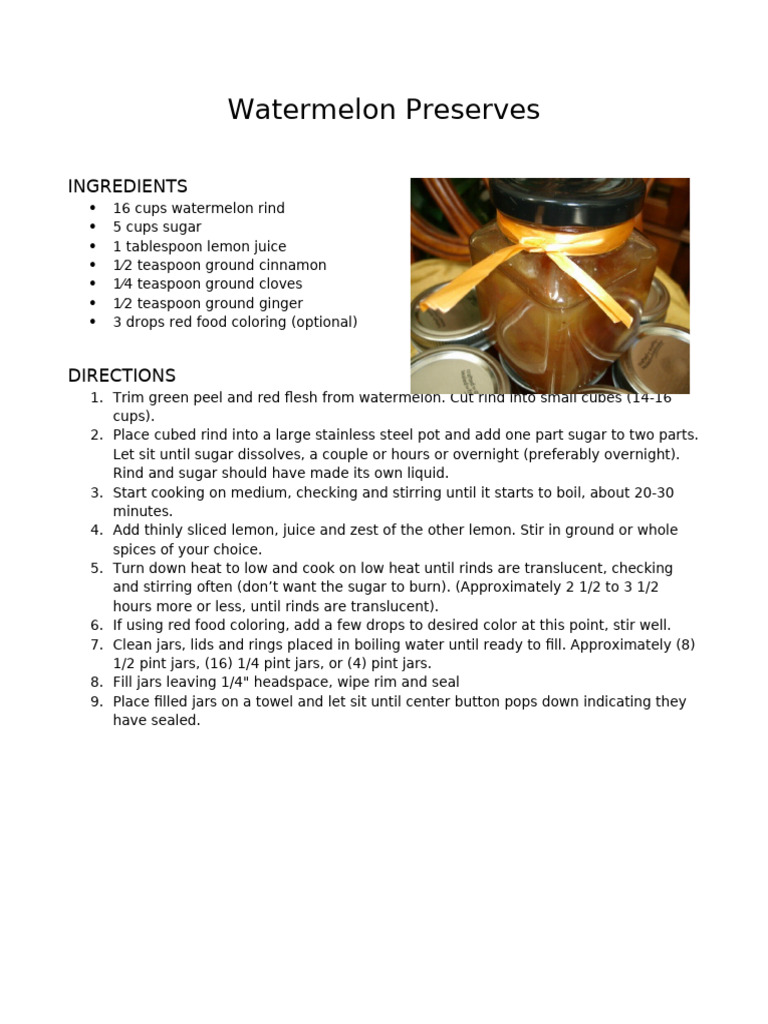 Watermelon Preserves | PDF