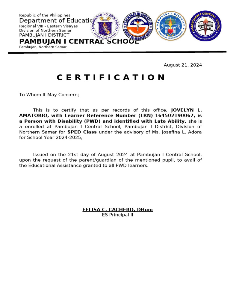 Certification PWD Pupil | PDF